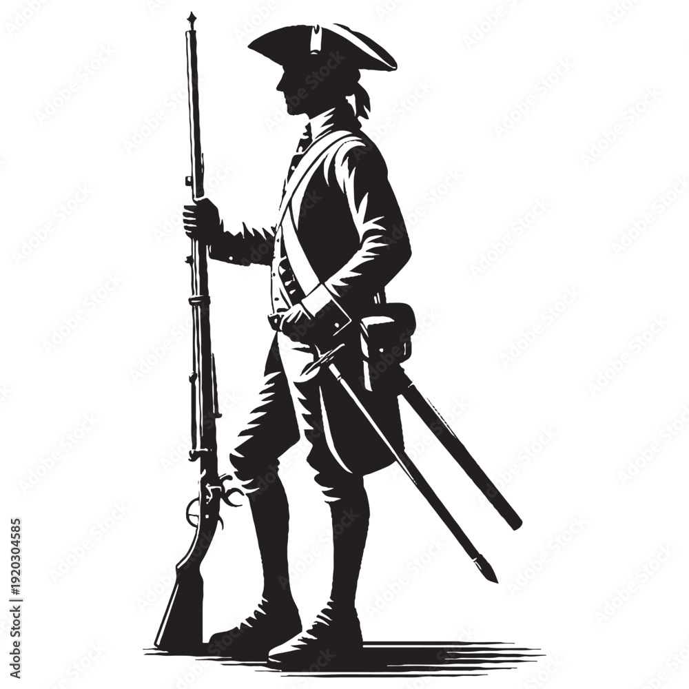 American Revolutionary Soldier with Musket and Bayonet Silhouette ...