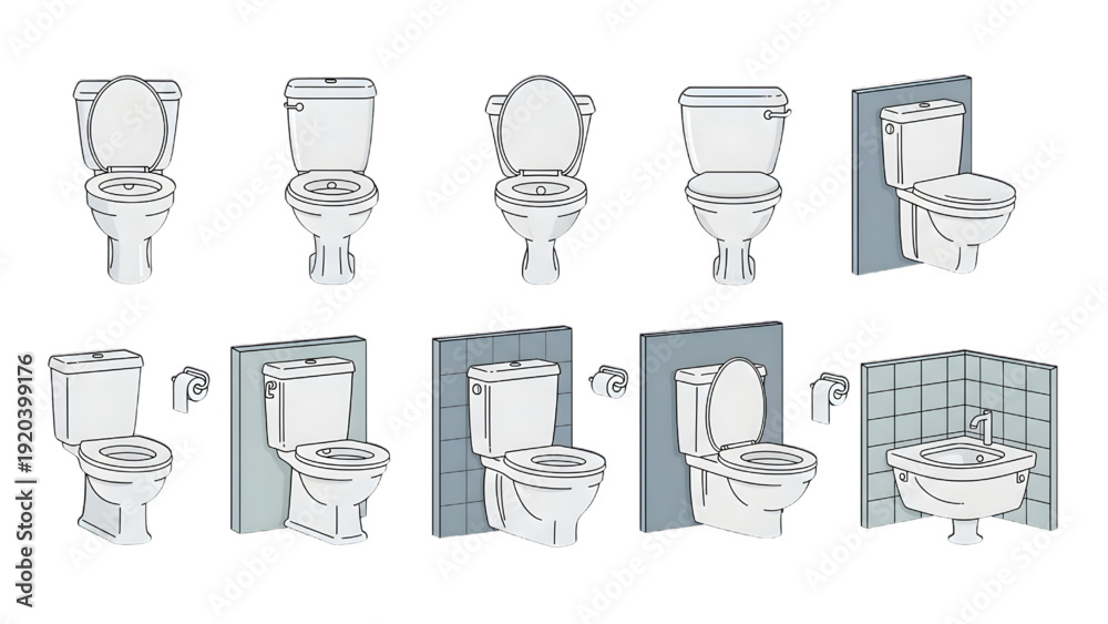 Western Water Closet Toilets Vector Set – Bathroom Plan View CAD Design ...