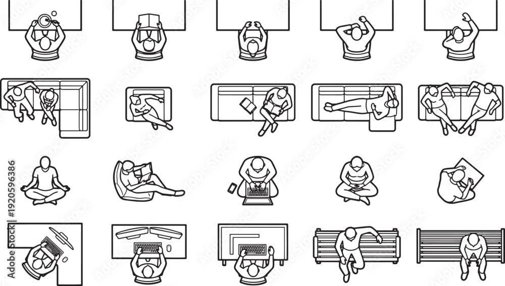 Vetor Illustrative overhead perspective drawings showing various ...