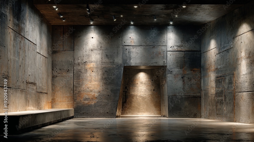 Industrial concrete wall with metal texture, scratches, and spotlight ...