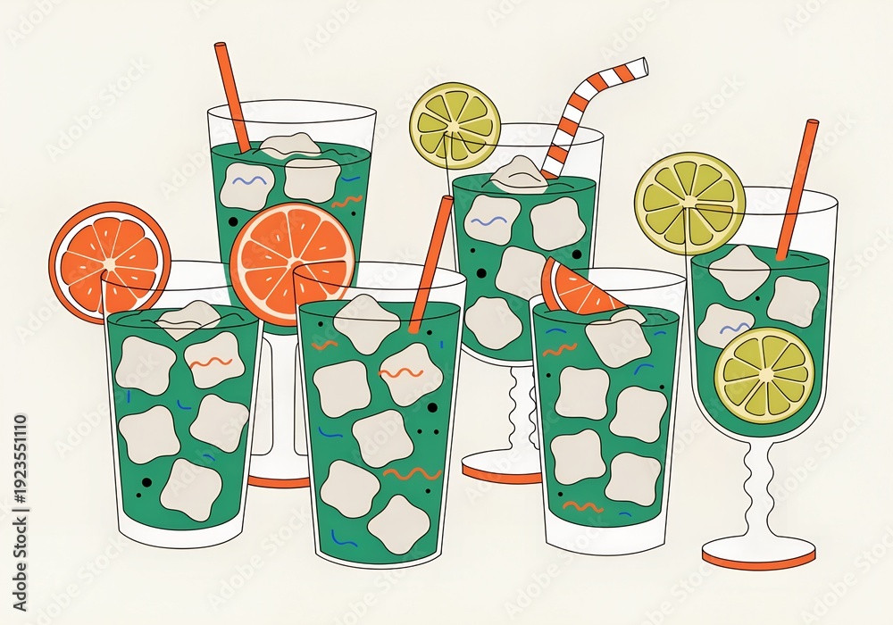 Stock-Foto „Refreshing citrus drinks with straws and slices ...