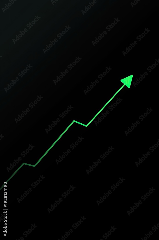 Stock market trend with green line arrow rising, indicating growth, on ...