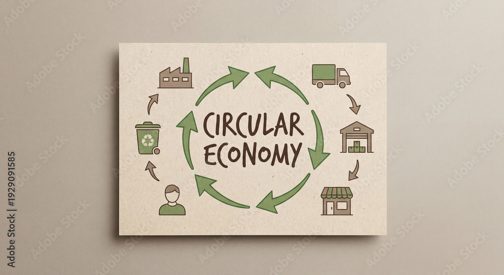Ilustración de Stock Circular economy supply chain diagram illustrating ...