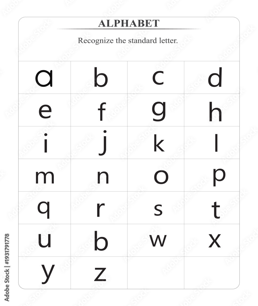 Lowercase (a-z) English Alphabet Letters Chart Educational Worksheet ...