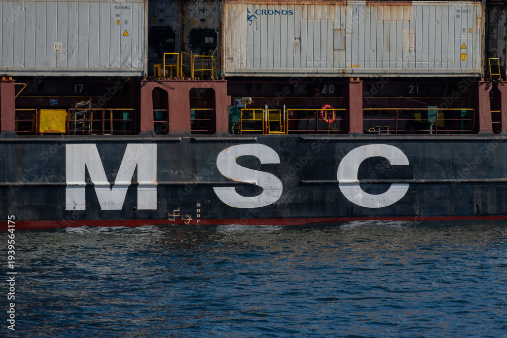 Vladivostok, Russia - February 16, 2026: MSC cargo ship with large ...