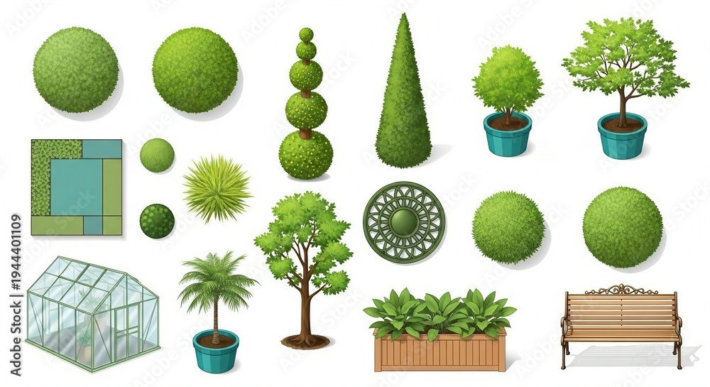 Garden Plant and Tree Top View Collection for Architectural Landscape ...