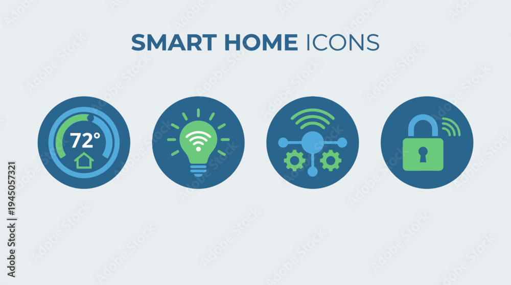 Smart Home Icons: Thermostat, Lighting, Connectivity, and Security ...