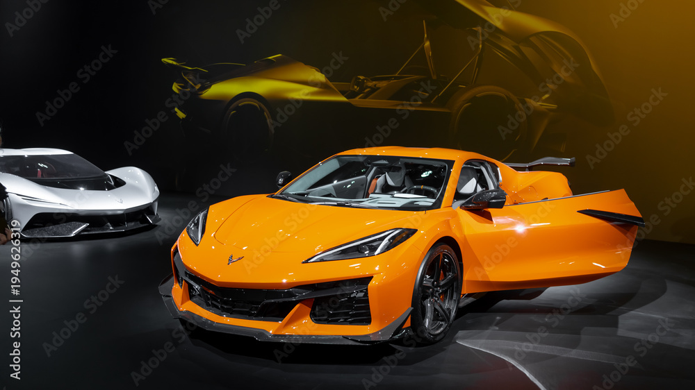 2026 Chevrolet Corvette ZR1X sports car on display. At 2026 Detroit ...