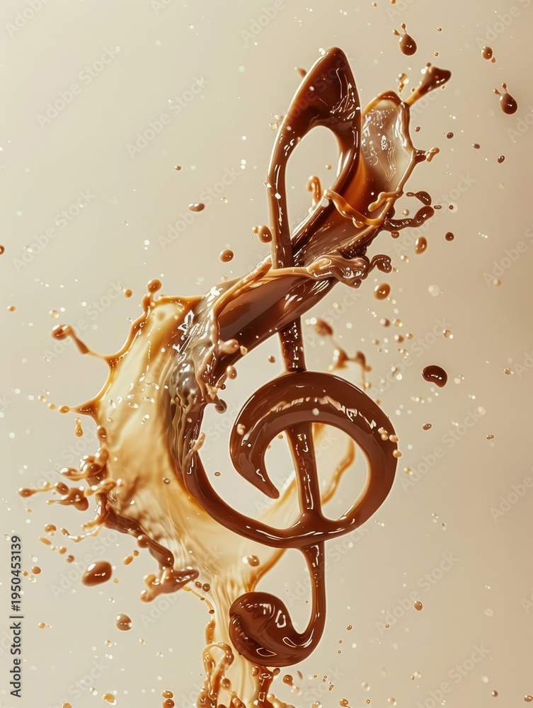 treble clef symbol made of rich brown coffee and milk, swirling in a ...
