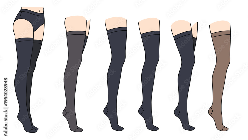 Various styles and types of medical compression stockings in different ...