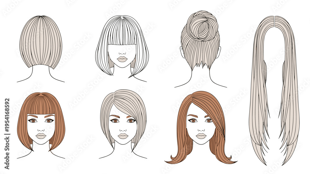 Collection of various female hairstyles and cuts shown from different ...