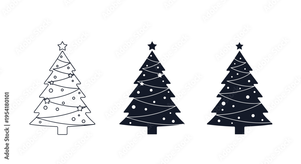 Stock-Vektorgrafik „Three different styles of Christmas tree icons ...