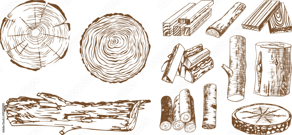 Seamless Lumber Pattern with Wood Planks, Logs and Tree Trunks for ...