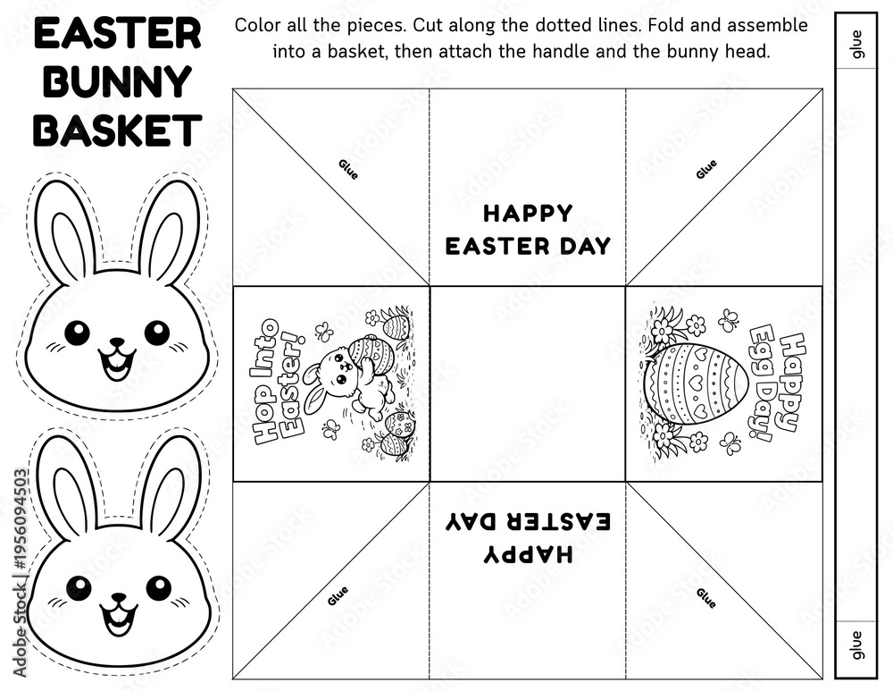 Easter Bunny Basket Craft Templates for Kids | Printable DIY Coloring ...