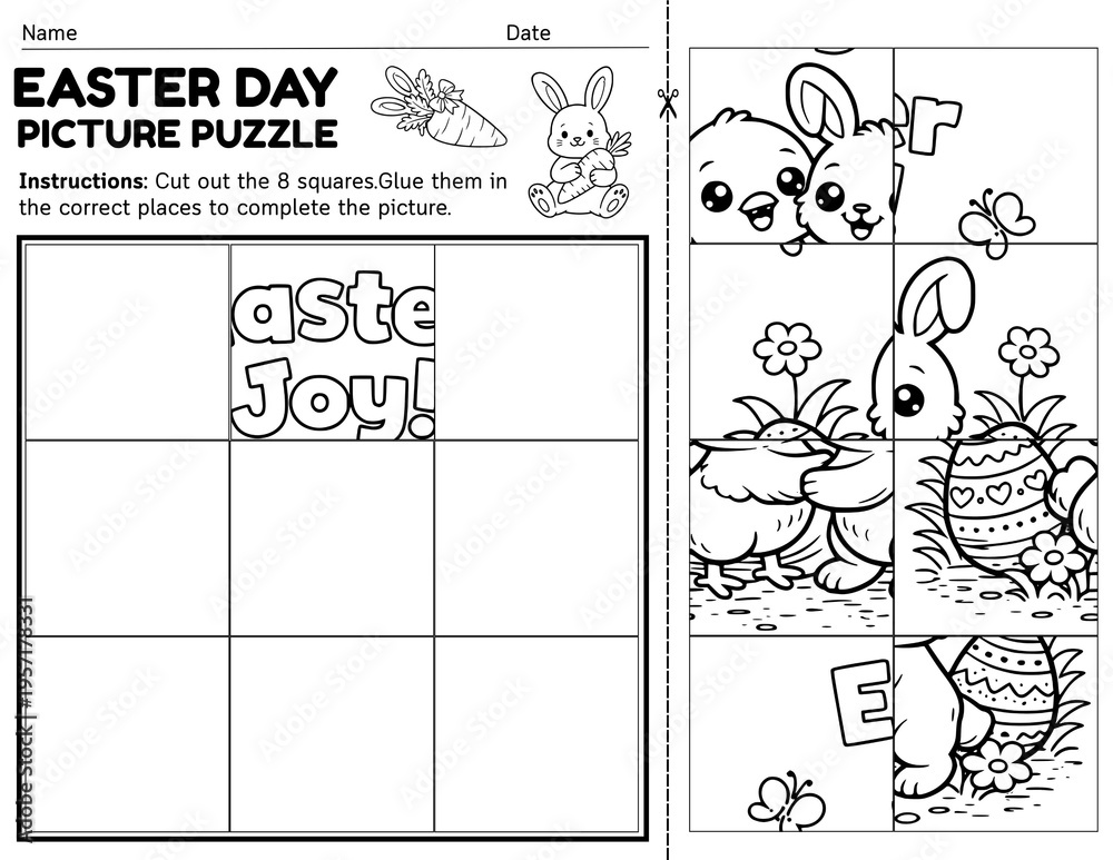Easter Day Scene Puzzle Cut and Paste Worksheets for Kids | Printable ...