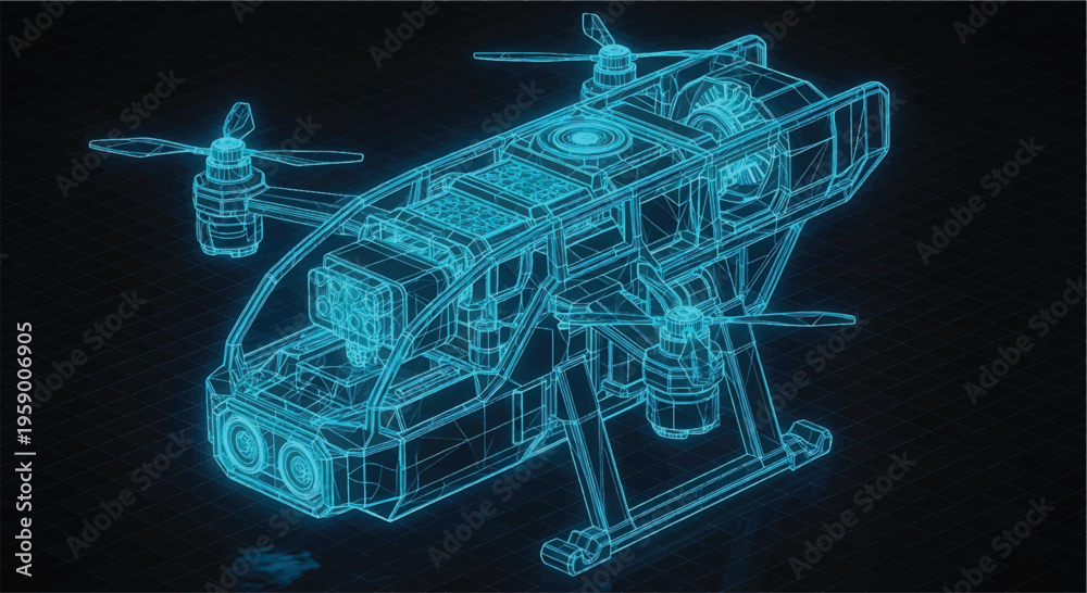 Drone Blueprint – Unmanned Aerial Vehicle CAD Engineering Technical ...