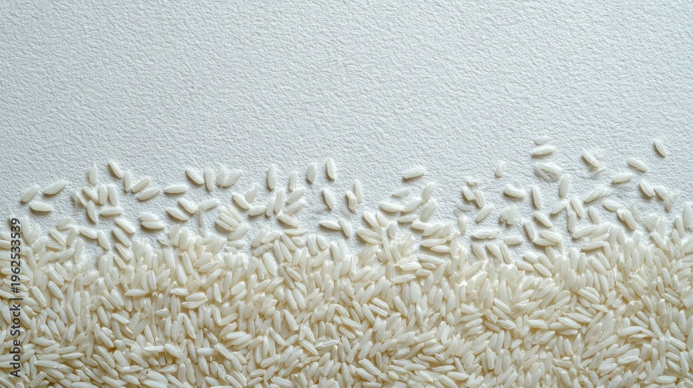 Stock-Foto „Scattered white rice grains on textured paper for food ...