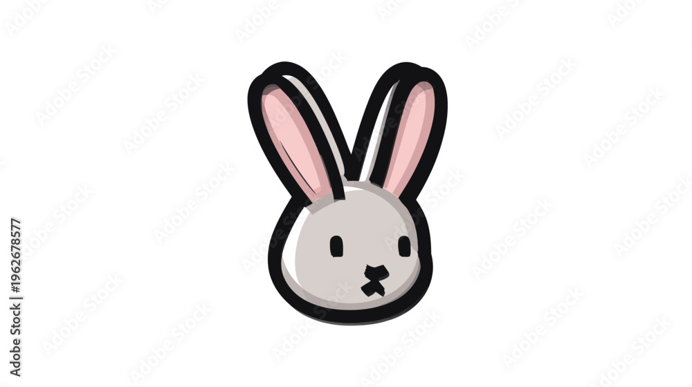 Cartoon bunny face with pink inside ears, thick black outline, and ...