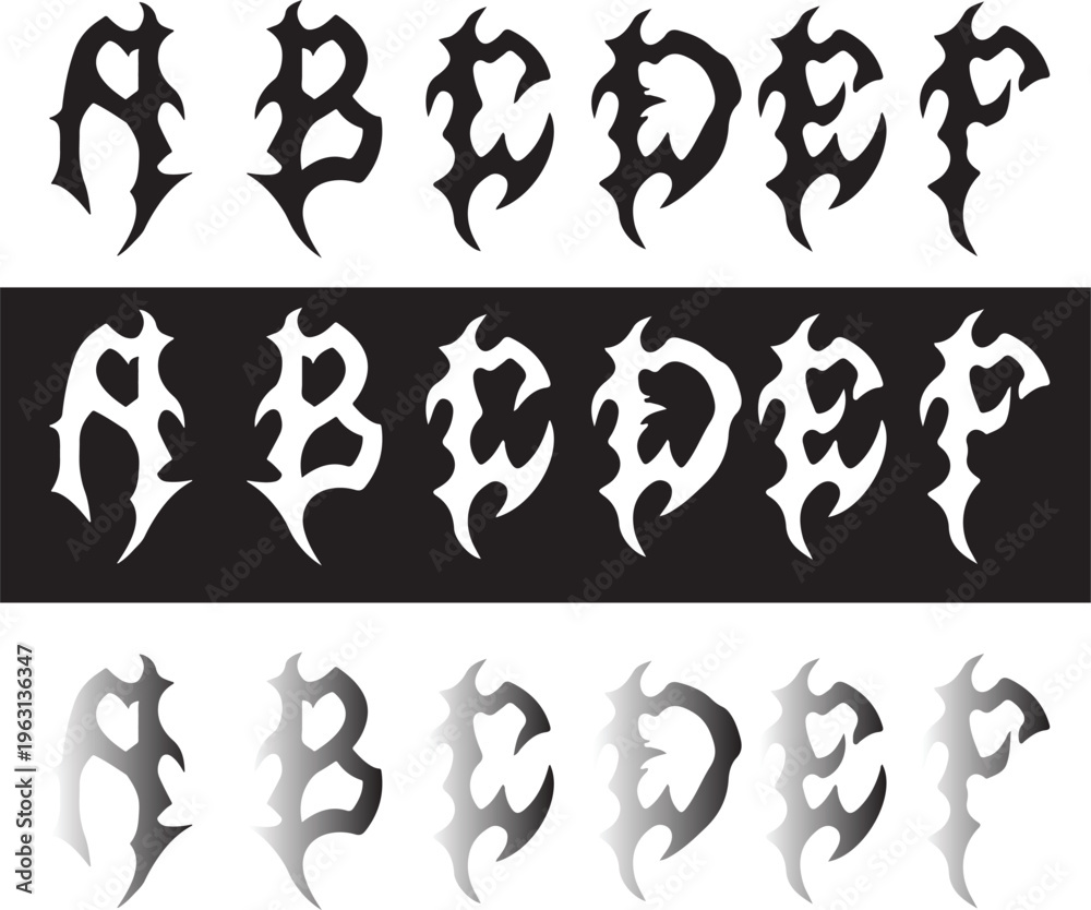 Jagged Spiky Display Font Alphabet Letters with Reflection Stock Vector ...