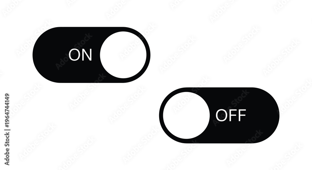 Simple on and off toggle switches displayed in a minimalist silhouette ...