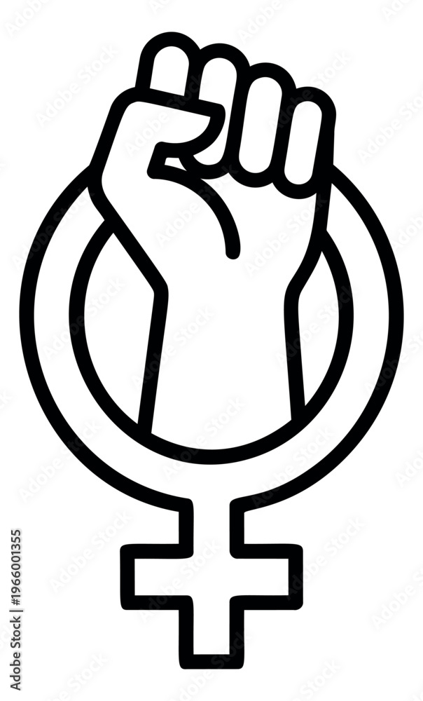 Outline illustration of feminist power fist symbol depicting women ...