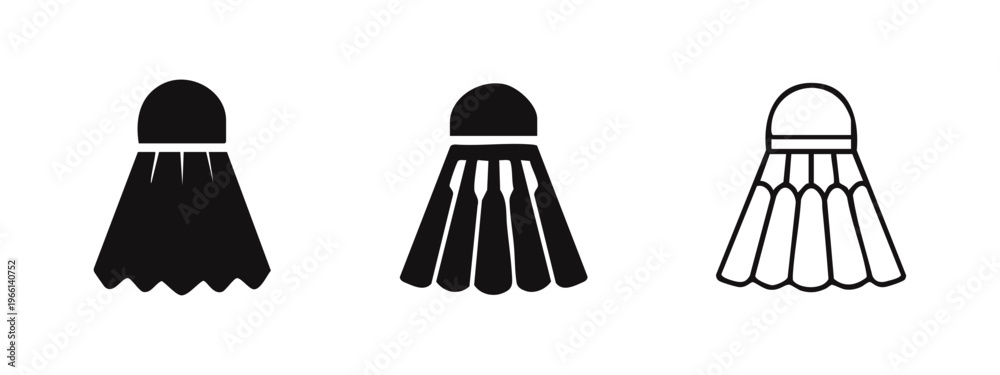 Badminton Shuttlecock Icon Set: Sport Equipment Symbols in Solid, Bold ...