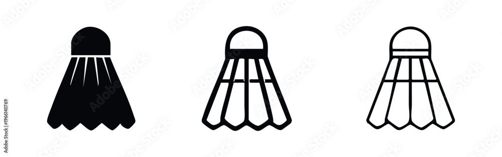 Badminton Shuttlecock Icon Set: Sport Equipment Symbols in Solid, Bold ...
