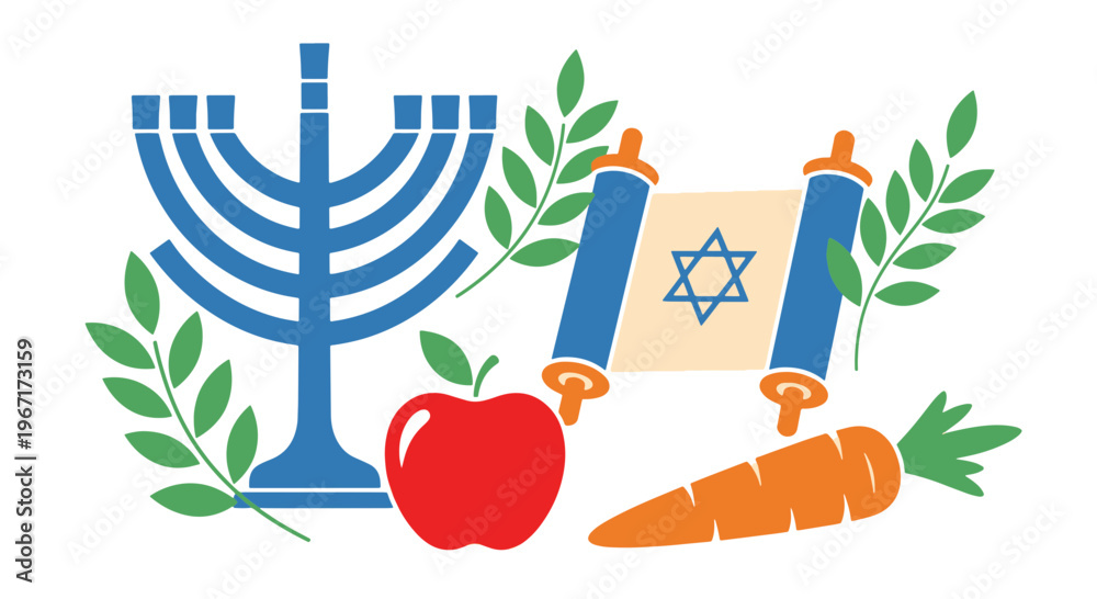 Jewish Symbols for Passover Day with Torah Scroll and Apple Stock ...