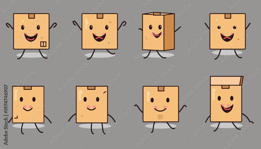 Cartoon Box Characters smiling happy Stock Vector | Adobe Stock