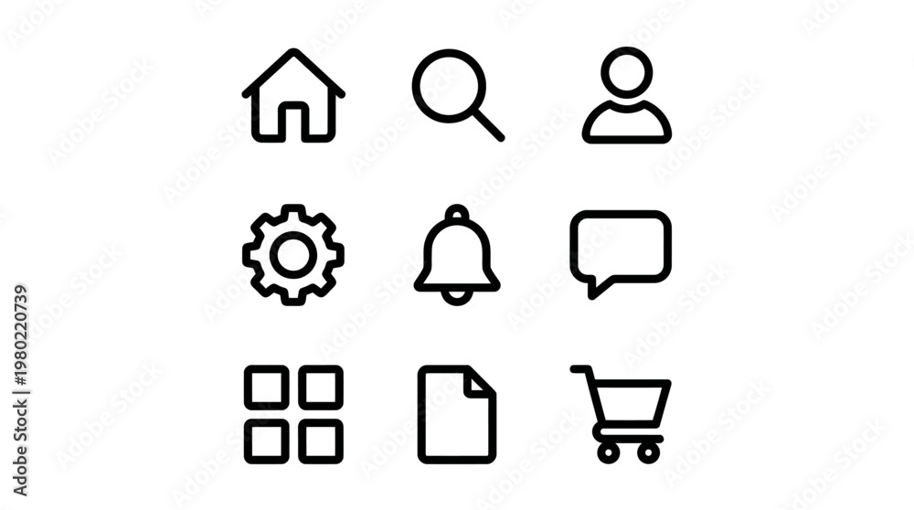 Monochrome Line UI Icon Set for Mobile App and Web Interface Design の ...