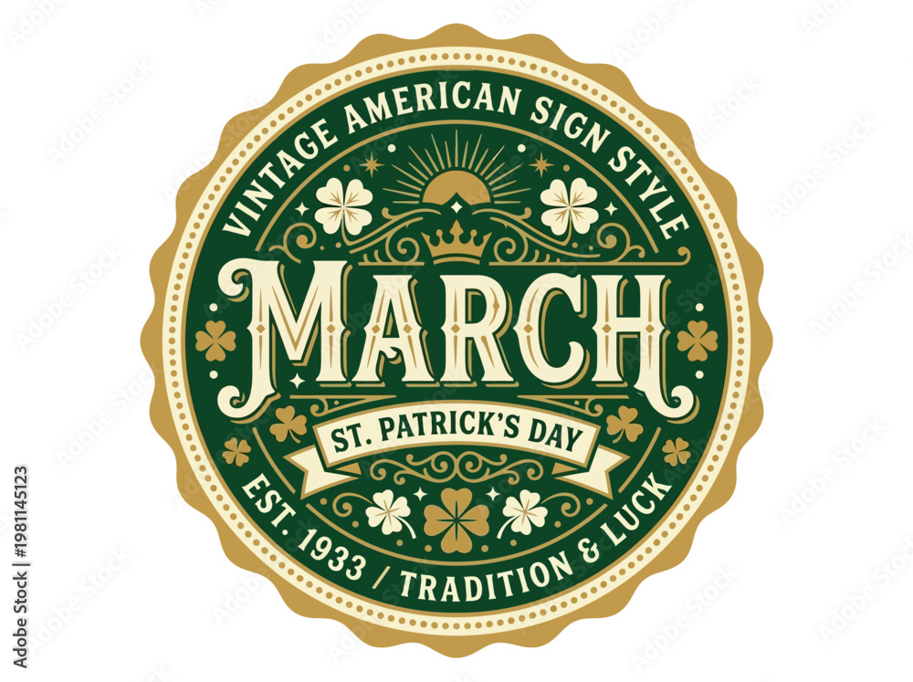 Vintage St. Patrick's Day emblem, a March-themed retro 2D vector ...