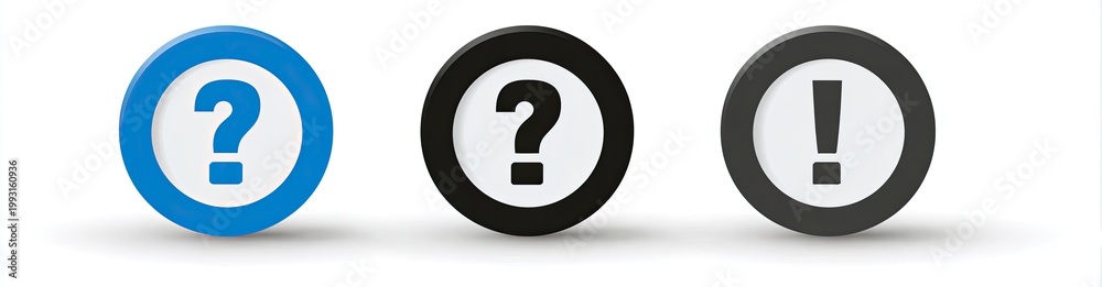 Three circular icons showing two question marks and one exclamation ...