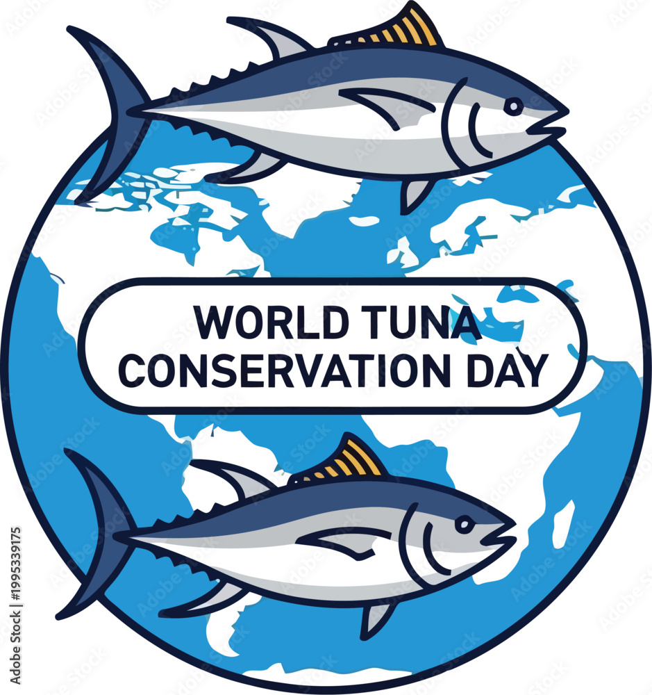 World Tuna Conservation Day design with two tuna fish swimming around ...