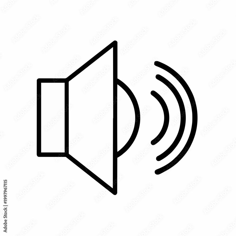 Simple speaker icon emits sound waves. Bold lines define speaker and ...