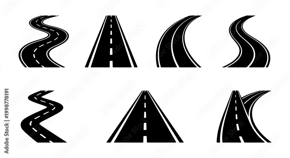 Stock-Vektorgrafik „Set of 6 Vector Road Icons, Highway and Winding ...