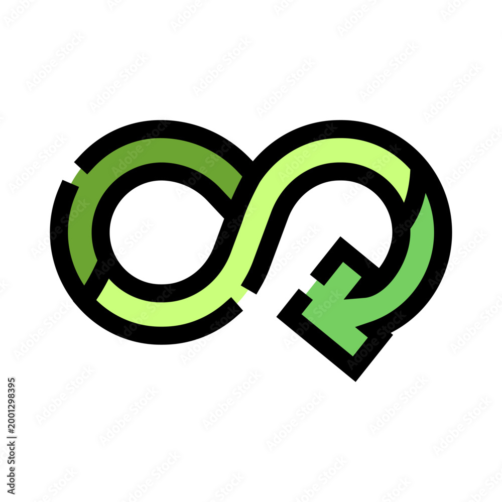 Green infinity symbol with an arrow representing recycling ...