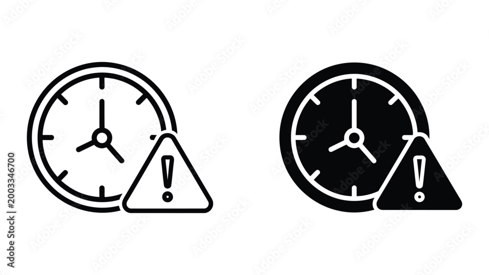 Warning clock icons with exclamation mark symbols の Stock ベクター | Adobe ...