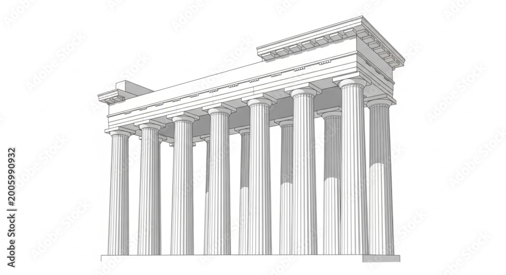 Ancient Greek Temple Facade with Columns Architectural Drawing. の Stock ...