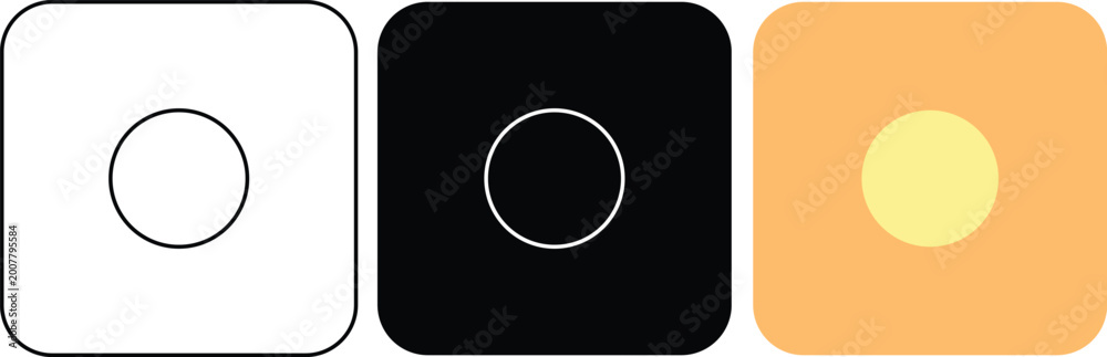 Simple rounded square button icons with central circle shapes in ...