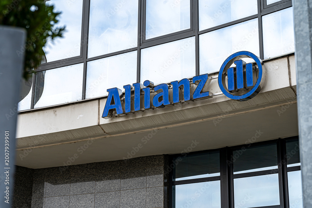 Olomouc, Czech Republic - April 25, 2026: Allianz logo on modern office ...