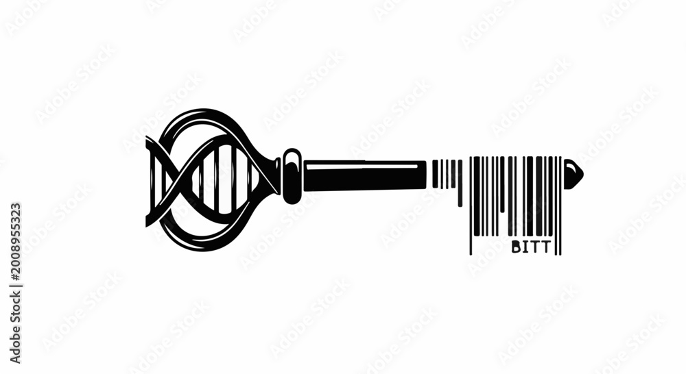 Key unlocking genetic code and data with barcode Stock Vector | Adobe Stock