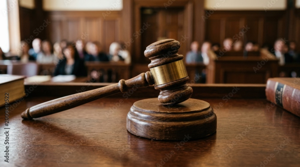 Wooden judge gavel on sound block close-up, courtroom and verdict ...
