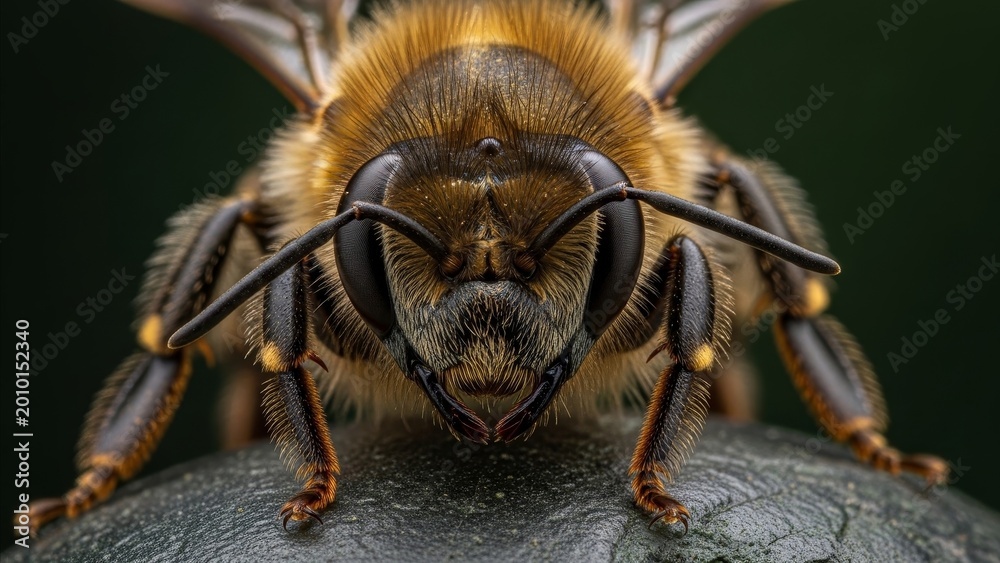Animal - Extreme Closeup Macro Front View of Honey Bee Face Showing ...