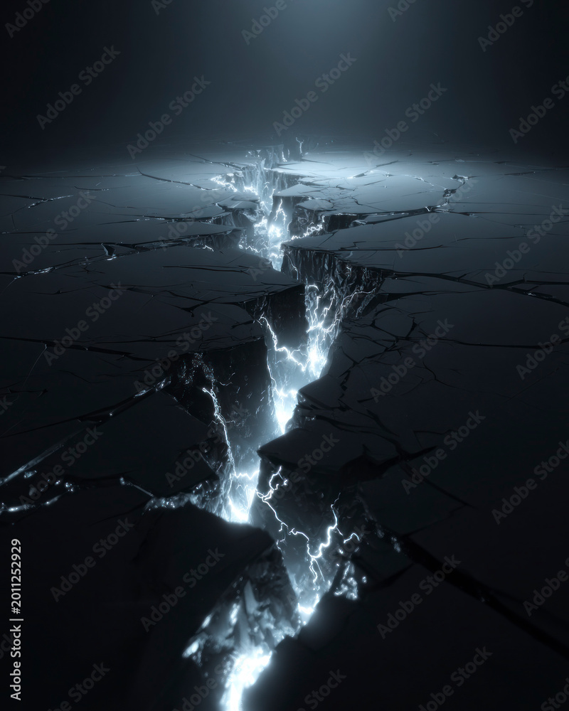 Electric crack in ground with glowing energy symbolizing disruption ...