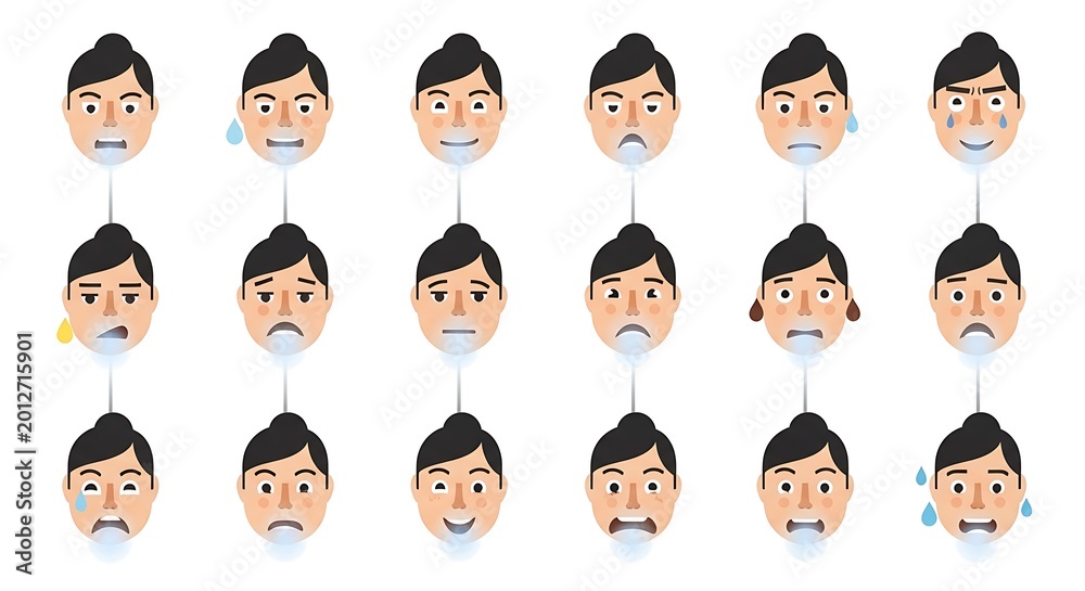 Animated Male Face Expressions Set Row of Emotions の Stock フォト | Adobe ...