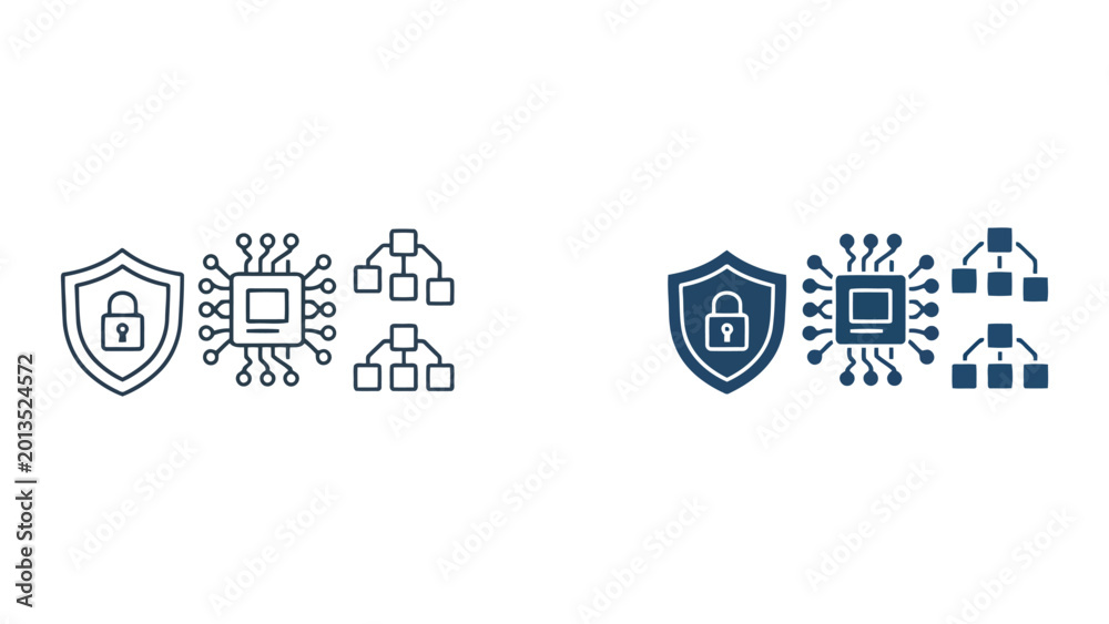 Data security and information technology architecture icons including a ...