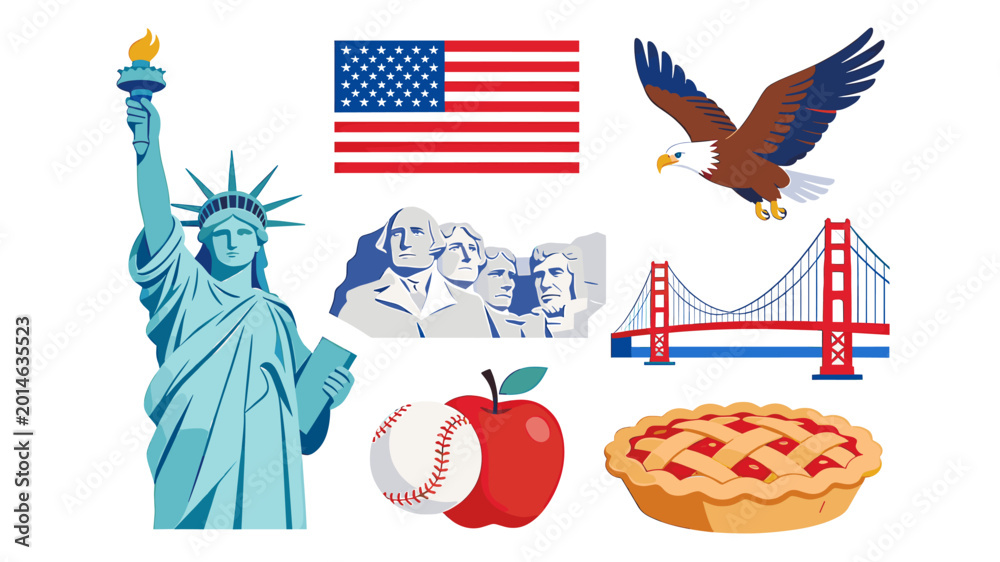 Stock-Vektorgrafik „A vibrant collection of iconic American symbols ...