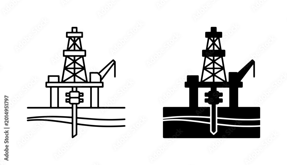 Oil Rig Icons, Offshore Drilling Platform Vector Graphics, Industrial ...