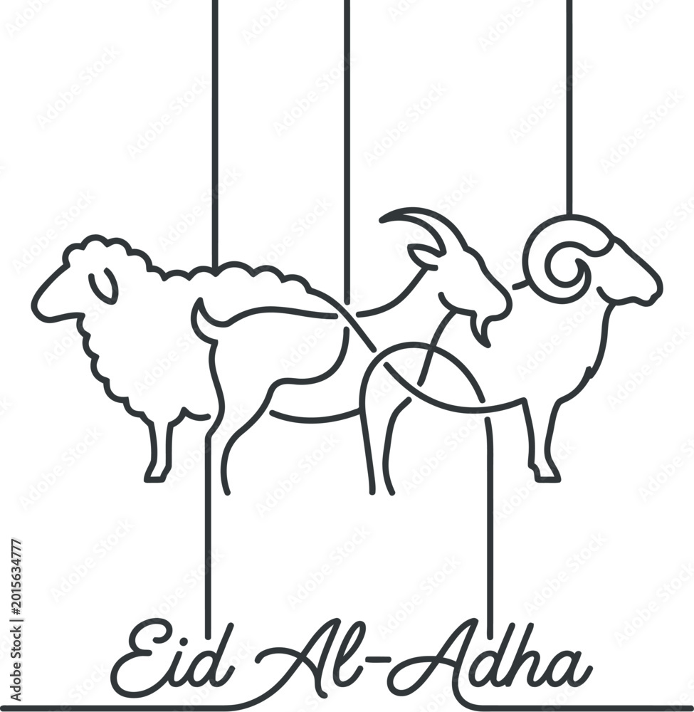 Eid Al Adha continuous single line art set of hanging sacrificial ...