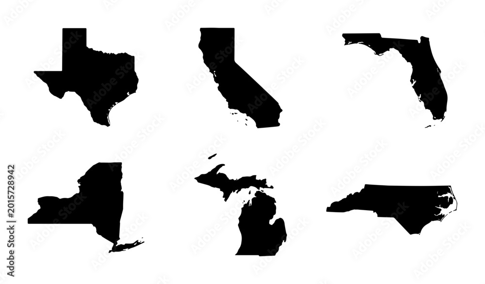 US State Silhouettes Vector Pack: Texas, California, Florida, New York ...